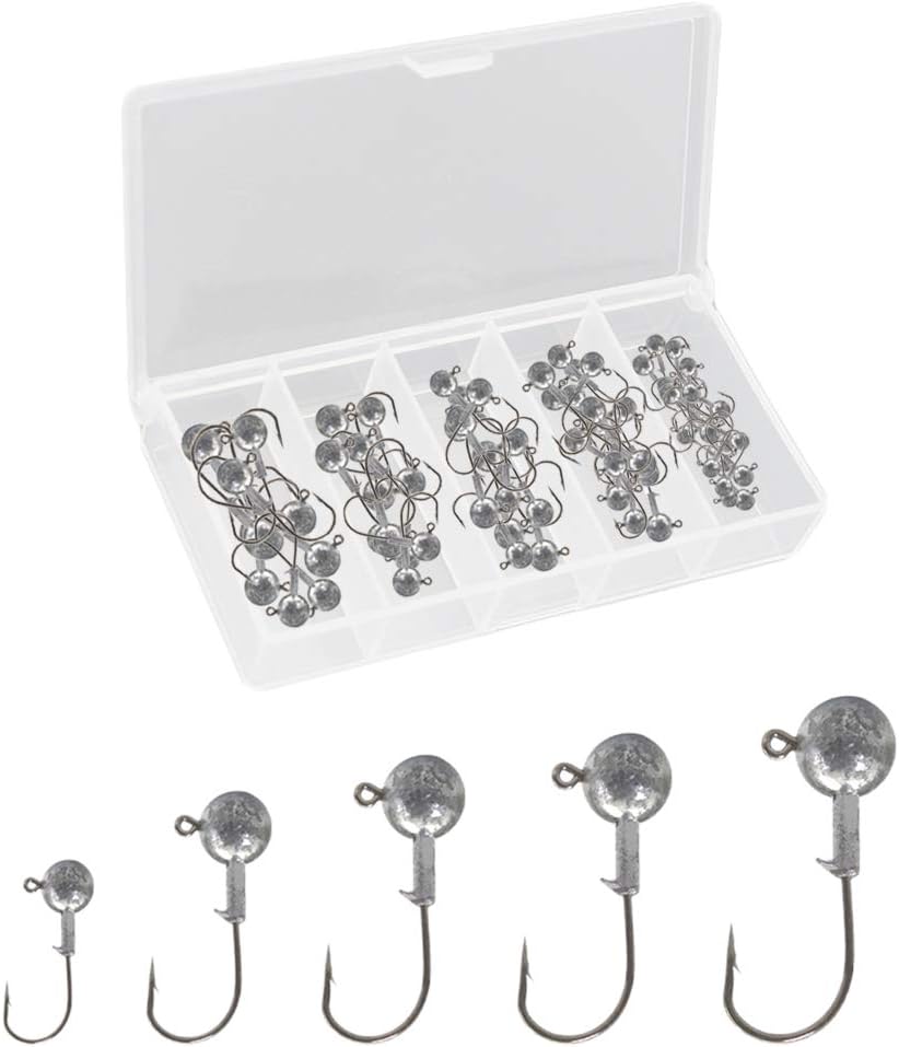 60pcs Mix Sizes Jig Heads Fishing Hooks Kit with plastic box, 2g 3g 5g ...