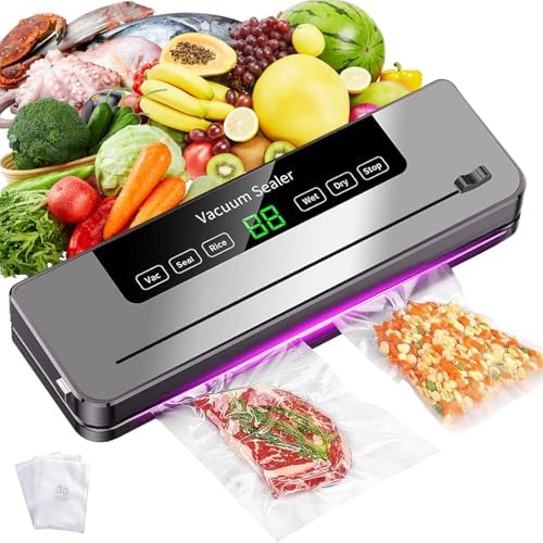 Necomi Vacuum Sealer, 6-in-1 Automatic Sealing Food Saver Machine with 30Pcs Sealing Bags, Dry ...