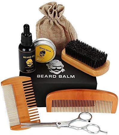 Beard Brush & Trimmers Kit for Men Care Gift Box with Beard Oils, Balm ...