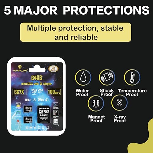 Amplim Micro SD Card 64GB, 2 Pack Extreme High Speed MicroSD Memory Plus Adapter, MicroSDXC U3 ...