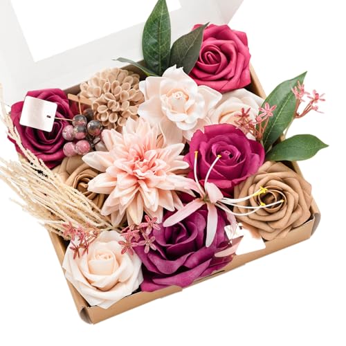 Ling's Moment Fake Flowers Box, Faux Artificial Greenery Stems Silk ...