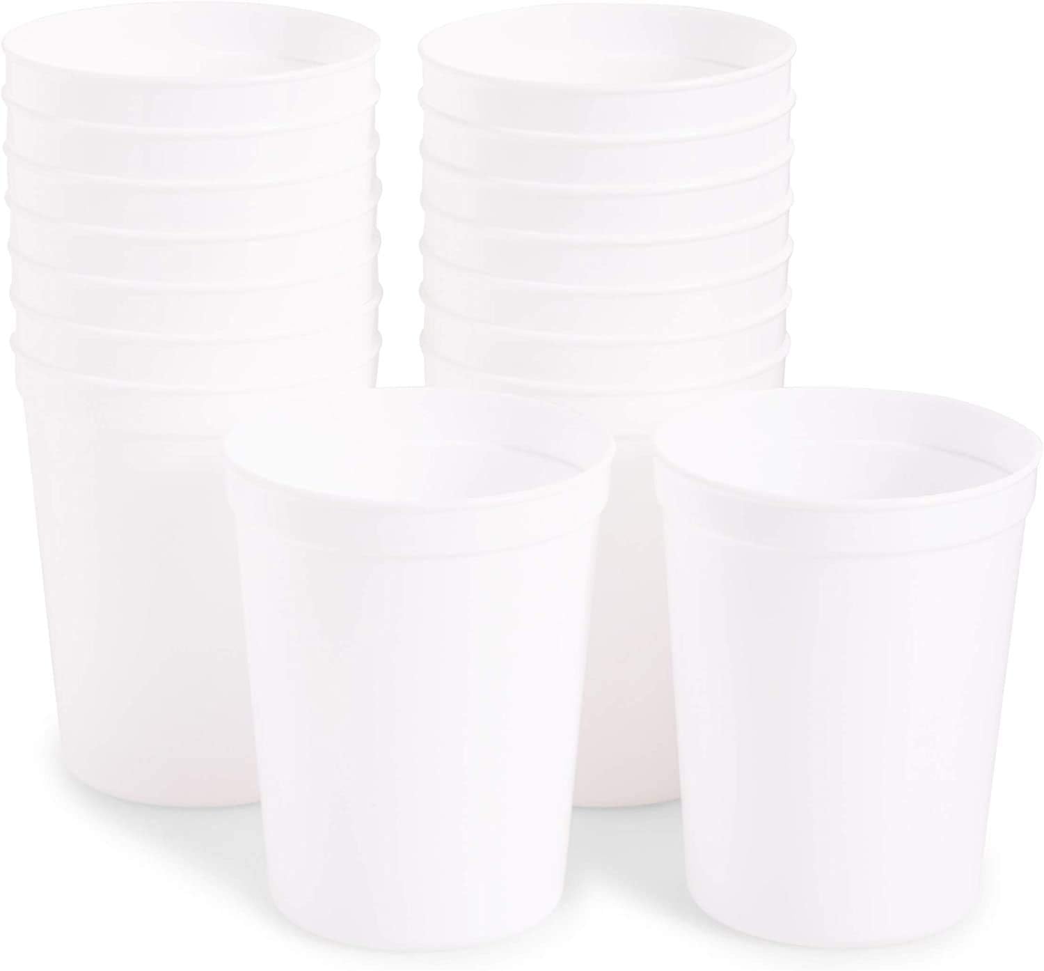 Amazon.com: White Stadium Cups, Reusable Plastic Party Tumblers (16 oz ...