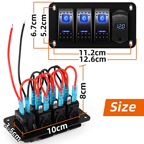 3 Gang Rocker Switch Panel 5 Pin ON/Off Toggle Switch Aluminum Panel ...