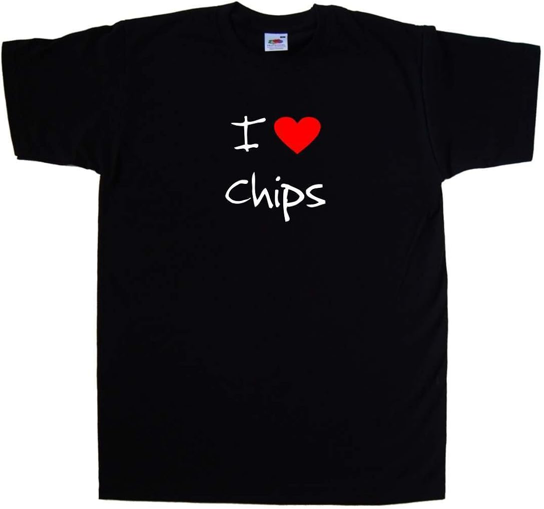 TeeTreeDesigns I Love Heart Chips Black T-Shirt: Amazon.co.uk: Clothing