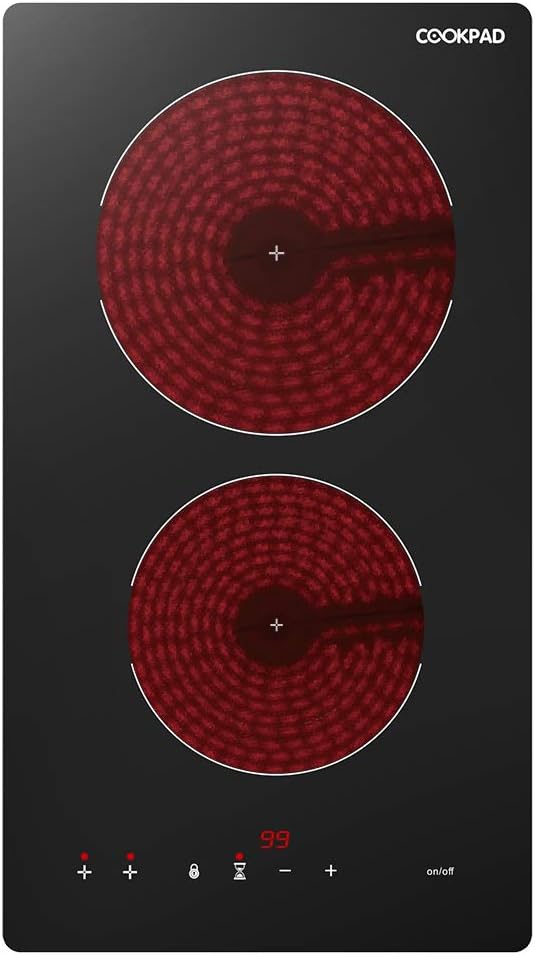 2 Zones Built-in Ceramic Hob COOKPAD, 30cm Electric Hob, 3000W Electric ...