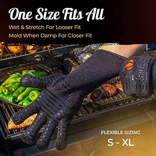 Heat Resistant Silicone BBQ Gloves - Fire Protection up to 1472°F - Insulated Glove Set for Hot ...