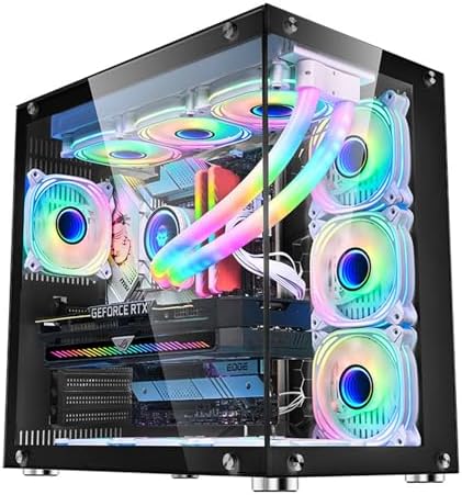 YSOAE ATX Gaming PC Case, 270° Full View Seamless Tempered Glass Front ...