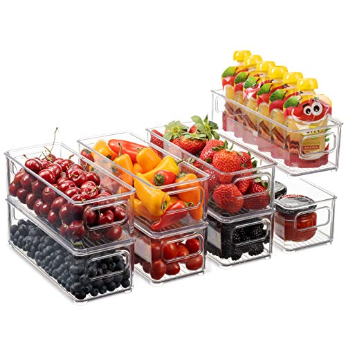 Set Of 8 Stackable Plastic Food Storage Bins - Refrigerator Organizer ...