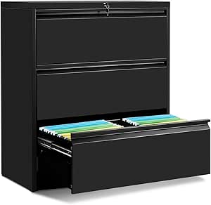 Amazon.com: ModernLuxe 3-Drawer Heavy-Duty Lateral File Cabinet Black ...