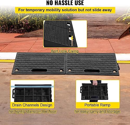 VEVOR Rubber Threshold Ramp, 2 Packs 1 Channel Doorway Ramp, 4" Rise ...