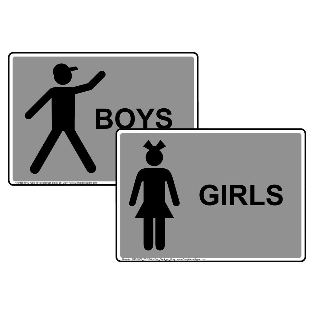 Amazon.com : Girls Boys Restroom Sign Set, 7x5 in. Gray Plastic for ...