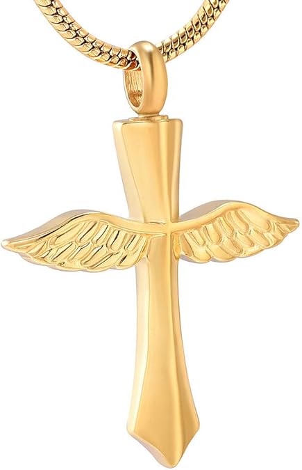 ASFDSA Ashes Necklace Ashes Gold Angel Wing Cross Keepsake Memorial Urn ...