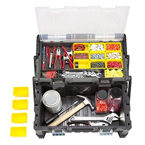 22-Inch Plastic Tool Box - Rugged Toolbox with 2-Tiers of Trays and 18 ...