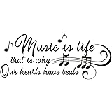 Amazon.com: Music is Life.. That's Why Our Hearts Have Beats Vinyl Wall ...