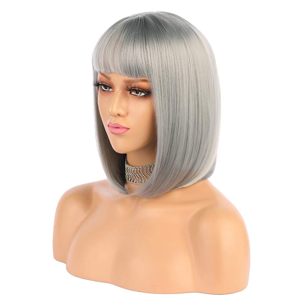 eNilecor Short Bob Hair Wigs 12" Straight with Flat Bangs Synthetic ...