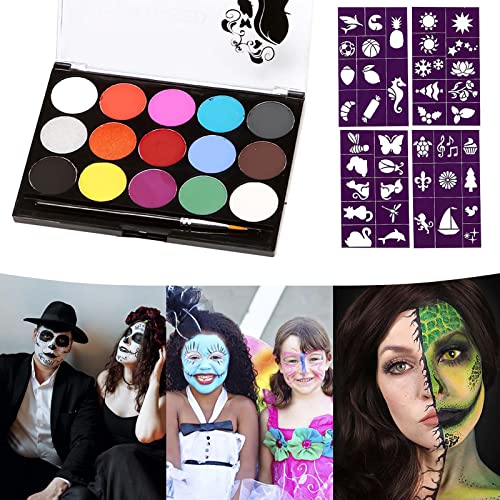 Face Painting Kit for Kids, 15 Colors Face Paint with Stencils, Makeup ...