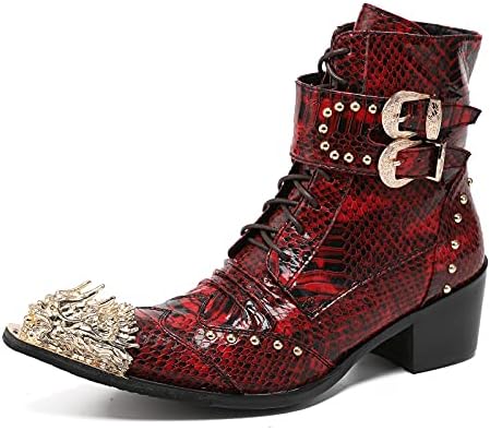 Men's Leather Boots Red Metal Toe Cap Boots Fashion Wedding Leather ...