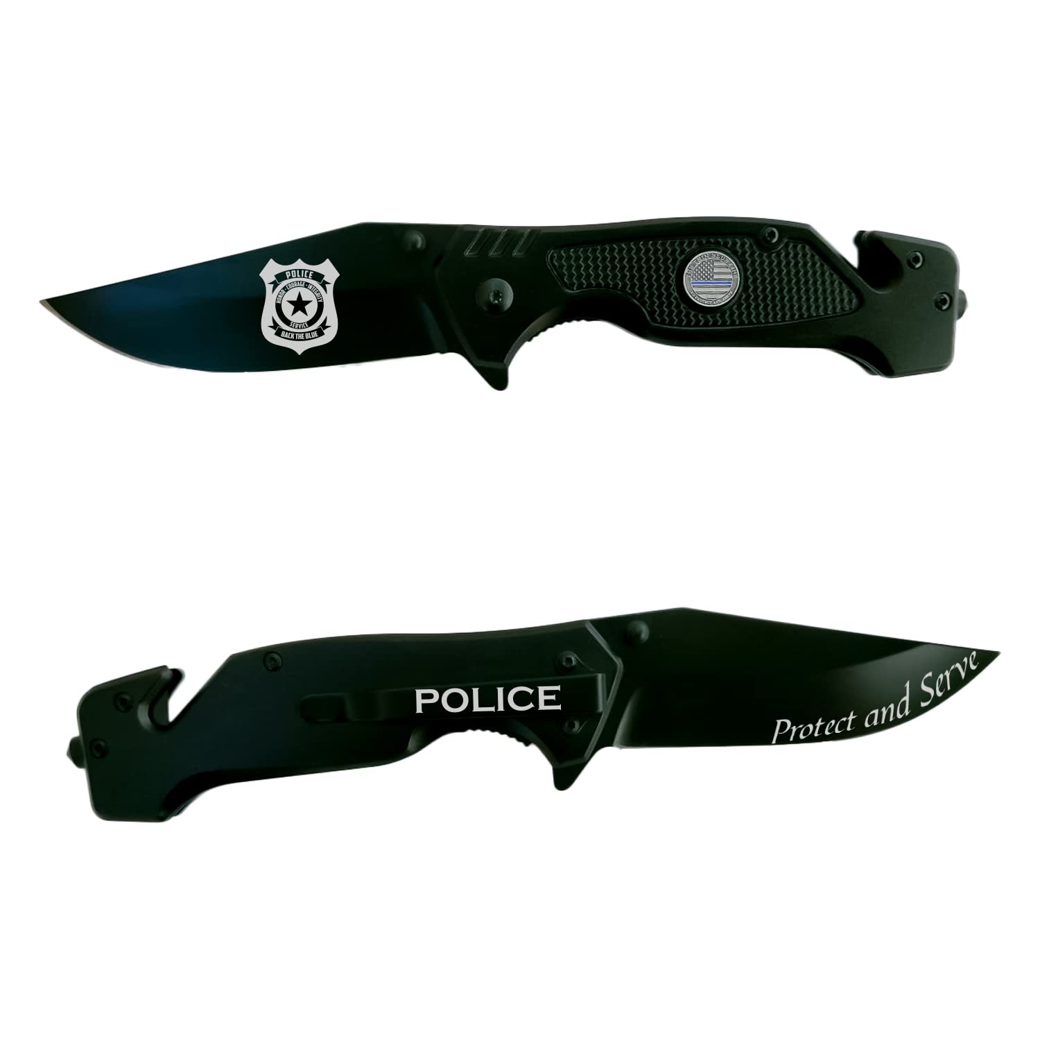 Black Police Folding Elite Tactical Knife - Rescue Knife for Cops ...