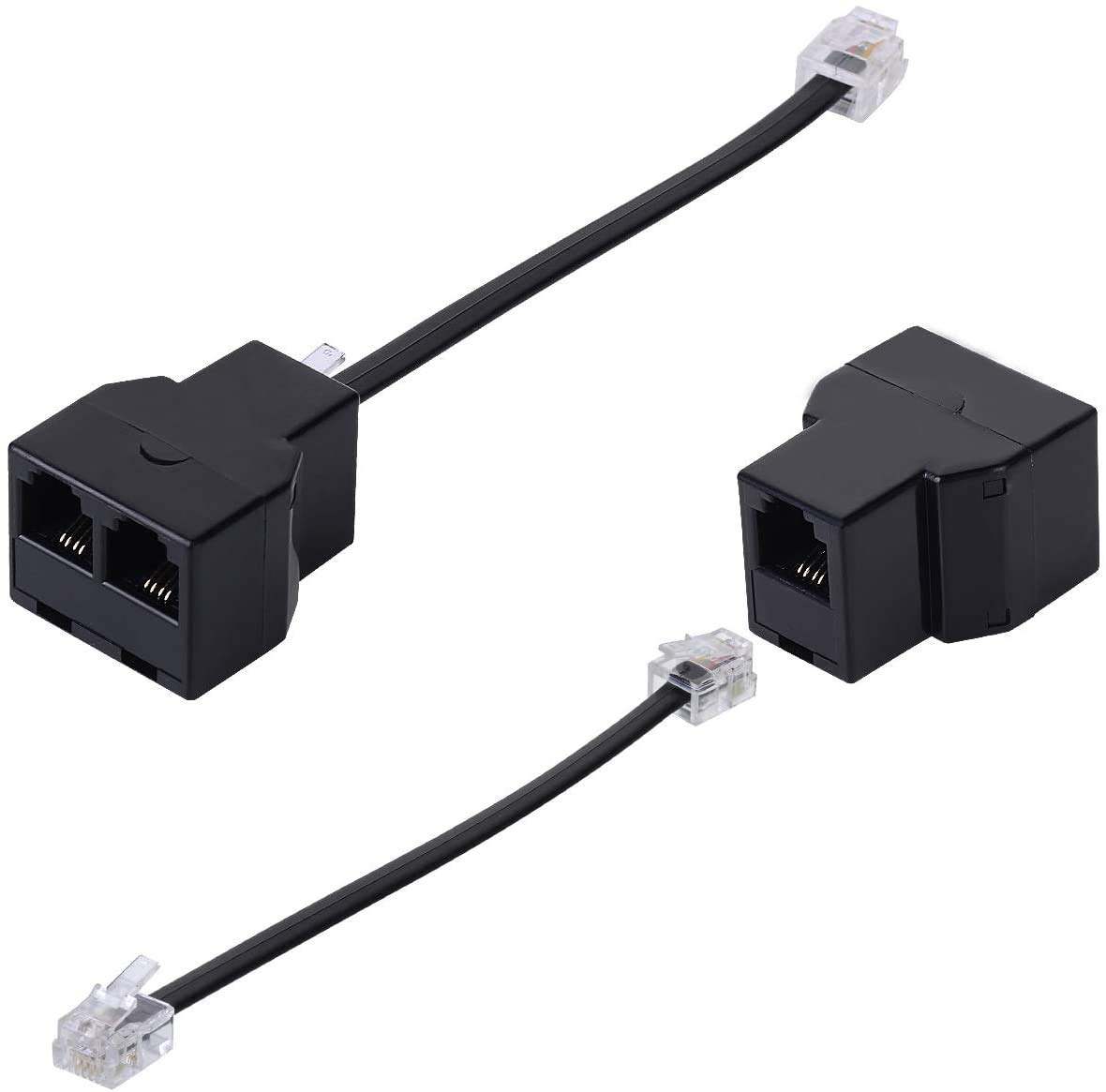 Telephone Line Cable Adapter,SHONCO 2pack Black Telephone Adaptor,With ...