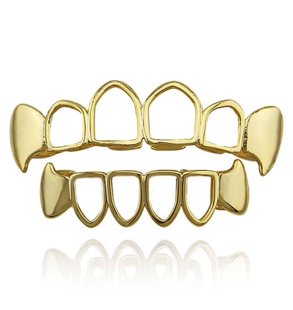 Mua Gold Teeth Grillz Open Face Outline 6 Teeth Vampire Fangs Grillz ...