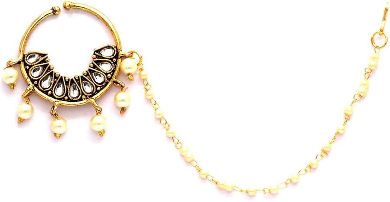 Amazon.com: Indian Style Designer Traditional Nose Ring with Chain to ...