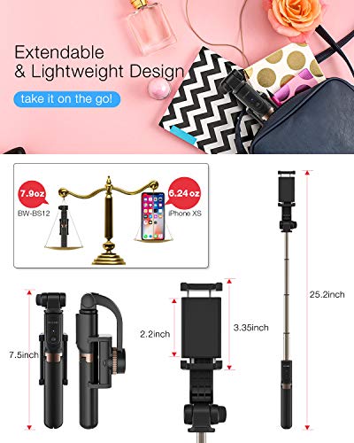 Selfie Stick Tripod, BlitzWolf Mini Extendable Selfie Stick Bluetooth ...
