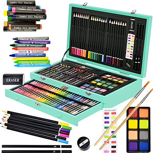 Sunnyglade 145 Piece Deluxe Art Set, Wooden Art Box & Drawing Kit with ...