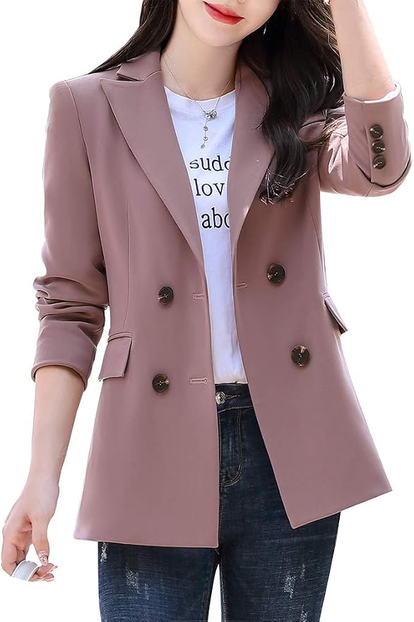 Blazer sólido para mujer Slim de doble botonadura de oficina señora ...
