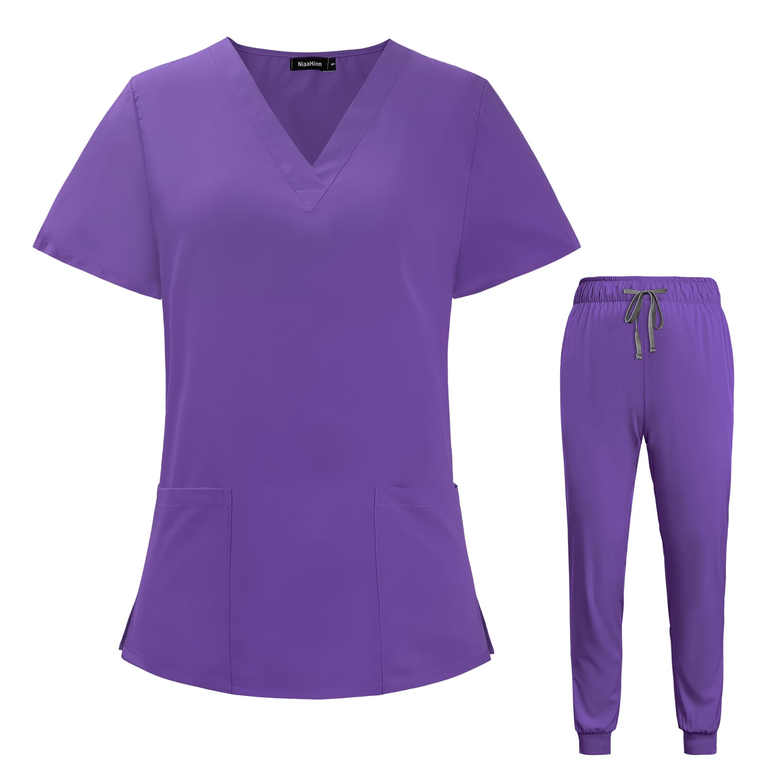VIAOLI Scrubs for Women Set V-Neck Pocket Top & Drawstring Jogger Scrub ...