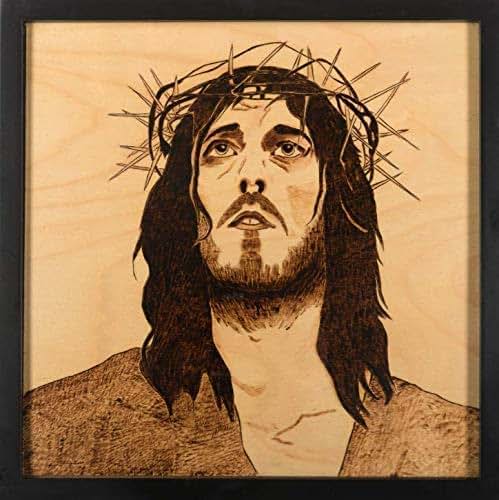 Amazon.com: Handmade Wood Burned Portrait of Jesus Christ, Pyrography ...