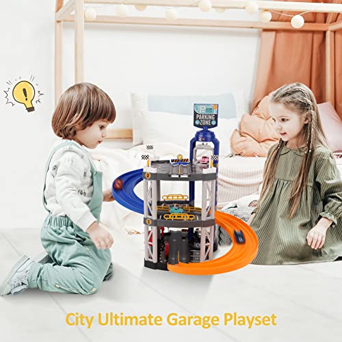 SGOTA City Ultimate Garage Playset, 3-Level Garage Toy Set with 4 Cars, Race Car Track Sets Toy ...