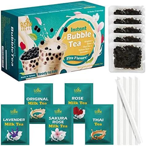 Fusion Select Authentic Bubble Tea Kit (5 Packs) Bubble Tea Drink, Boba Tapioca Pearl, Straws ...