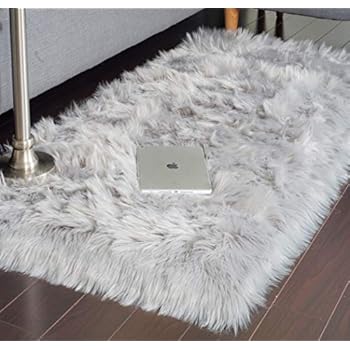 Amazon.com: JTL Floorings Grey Fur Rug, Faux Sheepskin Rug for Bedside ...