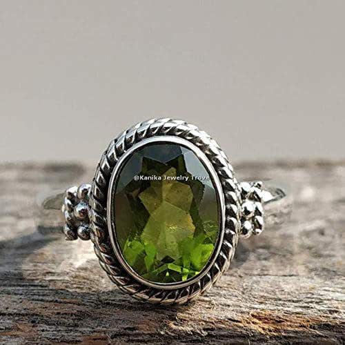 August Birthstone Rings-Green Gemstone Rings-Oval Shape Peridot Rings ...