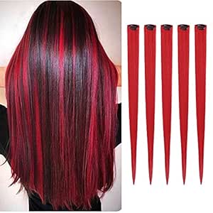 Amazon.com : 5pcs Red Clip in Hair Extensions 100% Human Hair 18 Inch ...