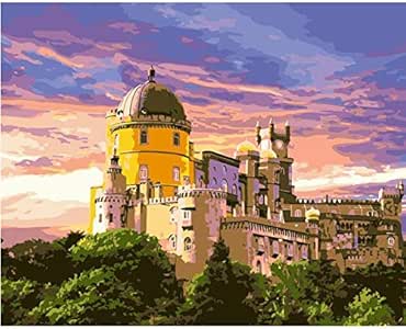 Diy pintura al óleo por números Digital Oil Painting Castillo amarillo ...