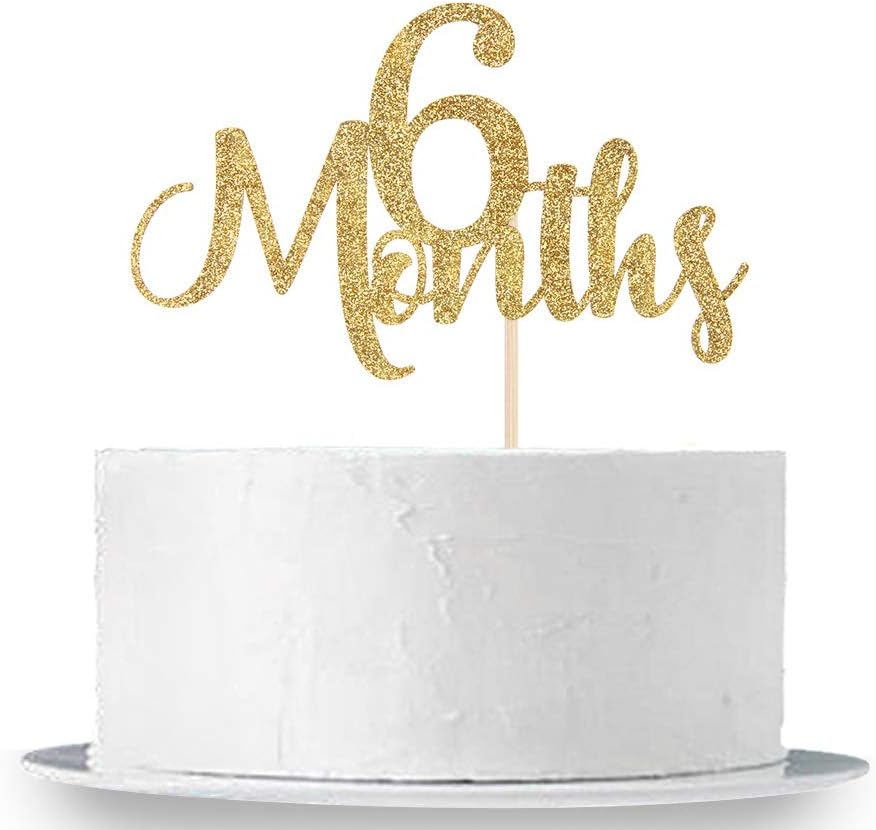 Amazon.com: 6 Months Cake Topper,Gold Glitter Baby 1/2 Birthday Cake ...