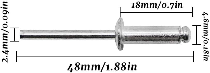 Dylan-EU 40 pcs Dome Blind Pop Rivet Peel Back Rivets 4.8 mm x 18 mm ...