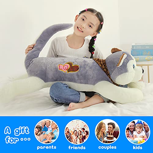 Dalmao 39.3 inch Dog Stuffed Animals, Cuddly Husky Dog Plush Toys Puppy ...