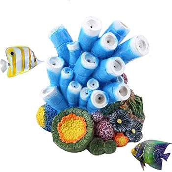 Amazon.com : Aquarium Decor Air Bubble Stone Blue Coral Starfish Oxygen ...