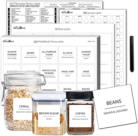 225 Kitchen Pantry Labels for Containers Preprinted with 15 Blank and ...