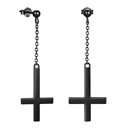 Buy Mens Inverted Black Cross Earrings Women 925 Sterling Silver Upside ...