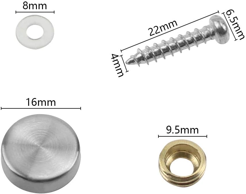 DXLing 12 Pieces Stainless Steel Mirror Nails Screw Cap 16mm Mirror ...