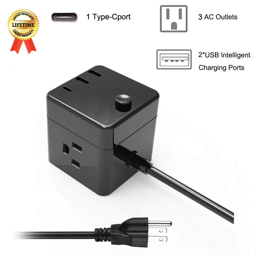 Compact Cube Smart Power Strip with 1 USB-C Charging Port and 2 USB ...