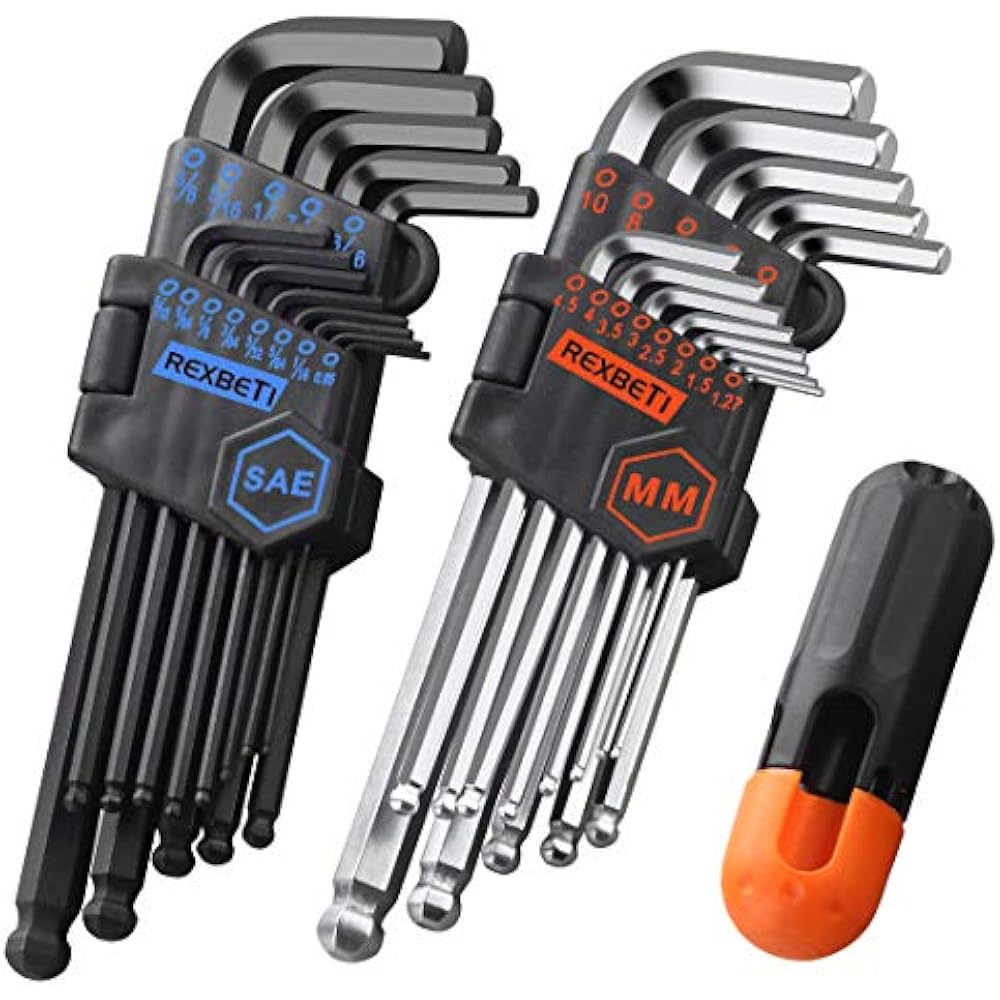 REXBETI Hex Key Allen Wrench Set SAE Metric Long Arm Ball End Tools rexbeti-hex-key-allen-wrench-set-sae-metric-long-arm-ball-end-tools