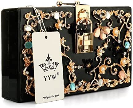 Pearl Beaded Clutches Purses Bags Flower Wedding Evening Handbag (Black ...