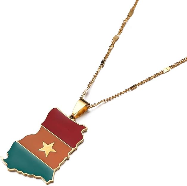 Stainless Steel Fashion Enamel Ghana Map Pendant Necklaces Ghanaian ...