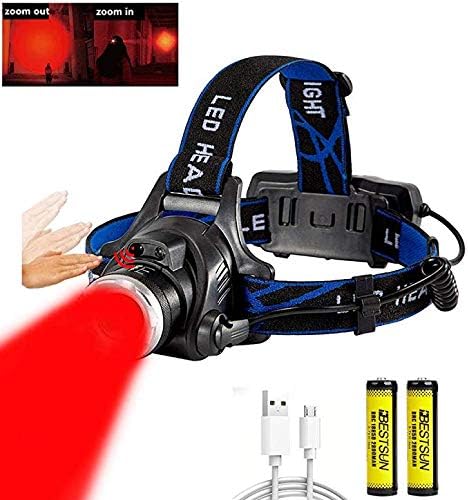 Red Light Head Torch, LUXJUMPER Induction Headlight Zoomable Brightest ...