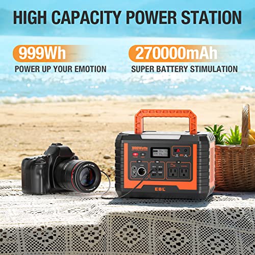 EBL Portable Power Station, Solar Generator 1000W and 2X 100W Portable Solar Panel with 2 x AC ...