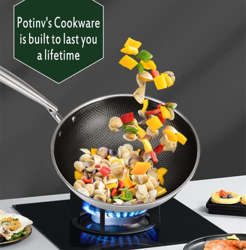 12 inch Stainless Steel Wok with Lid, Honeycomb Wok, Nonstick Frying ...